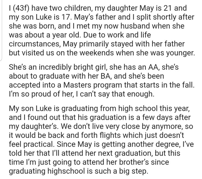 Mother Faces Backlash From Daughter After Snubbing Her College Mother Faces Backlash From Daughter After Snubbing Her College
