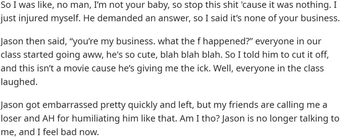 Teenage Crush Goes Awry When Redditor Embarases Her Male Friend