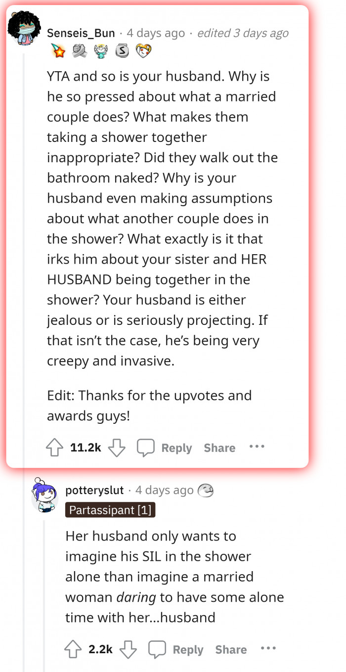 Woman Tells Her Sister And Her Brother In Law To Stop Taking Showers